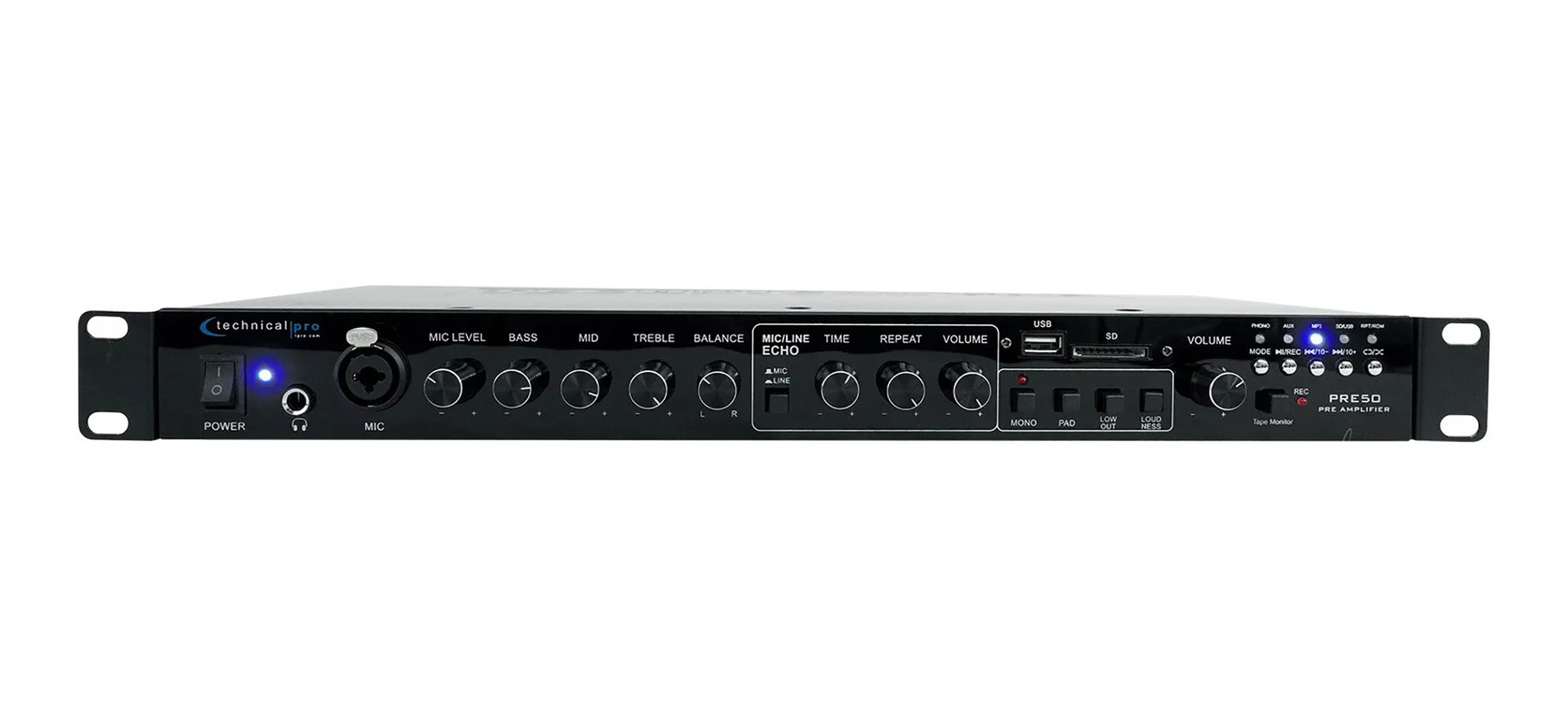 Technical Pro PRE50 2-Channel Rechargeable Pre-Amplifier with USB and