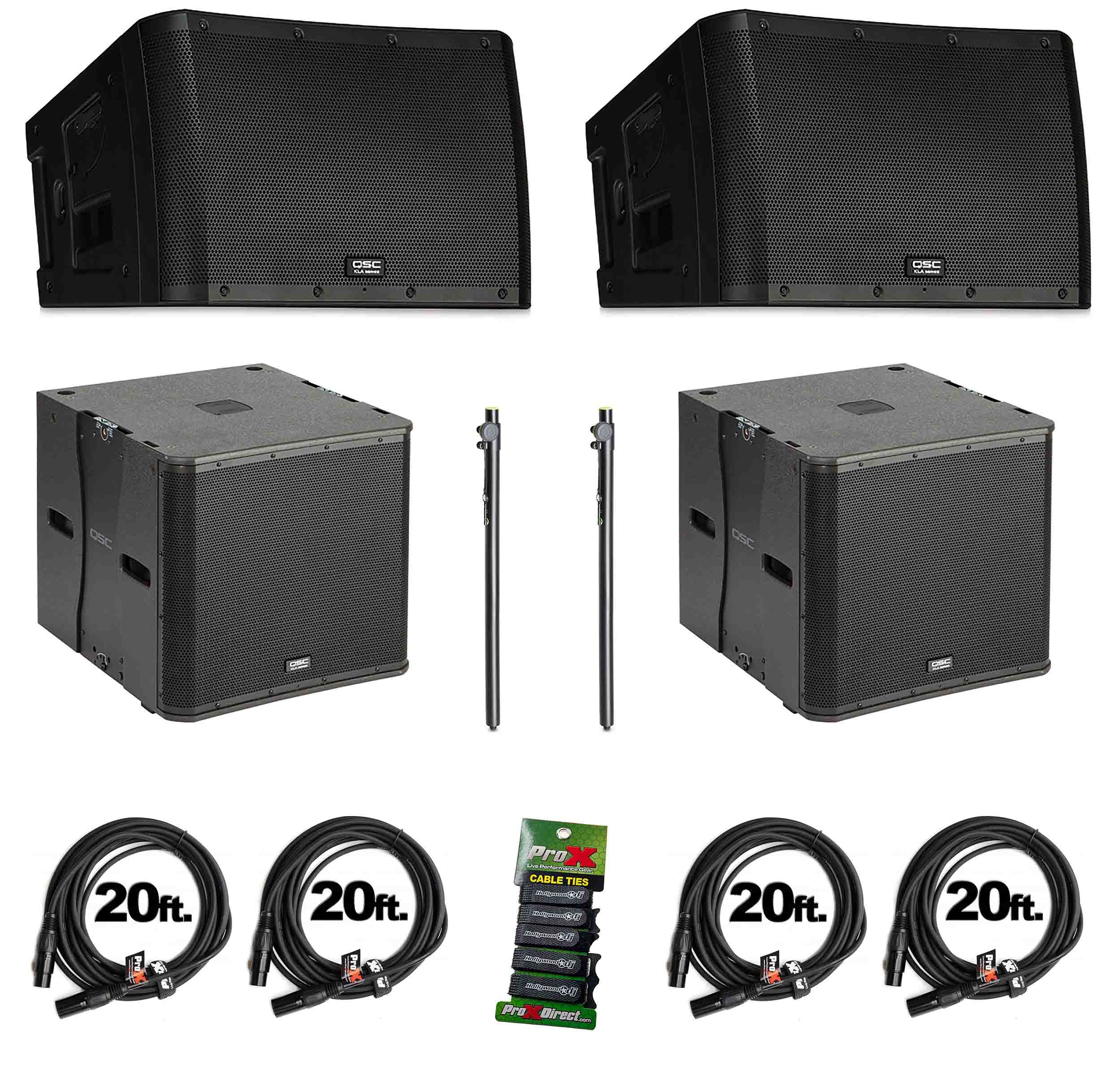 QSC KLA12 Line Array Loudspeaker Package with Subwoofer, Speaker Pole,